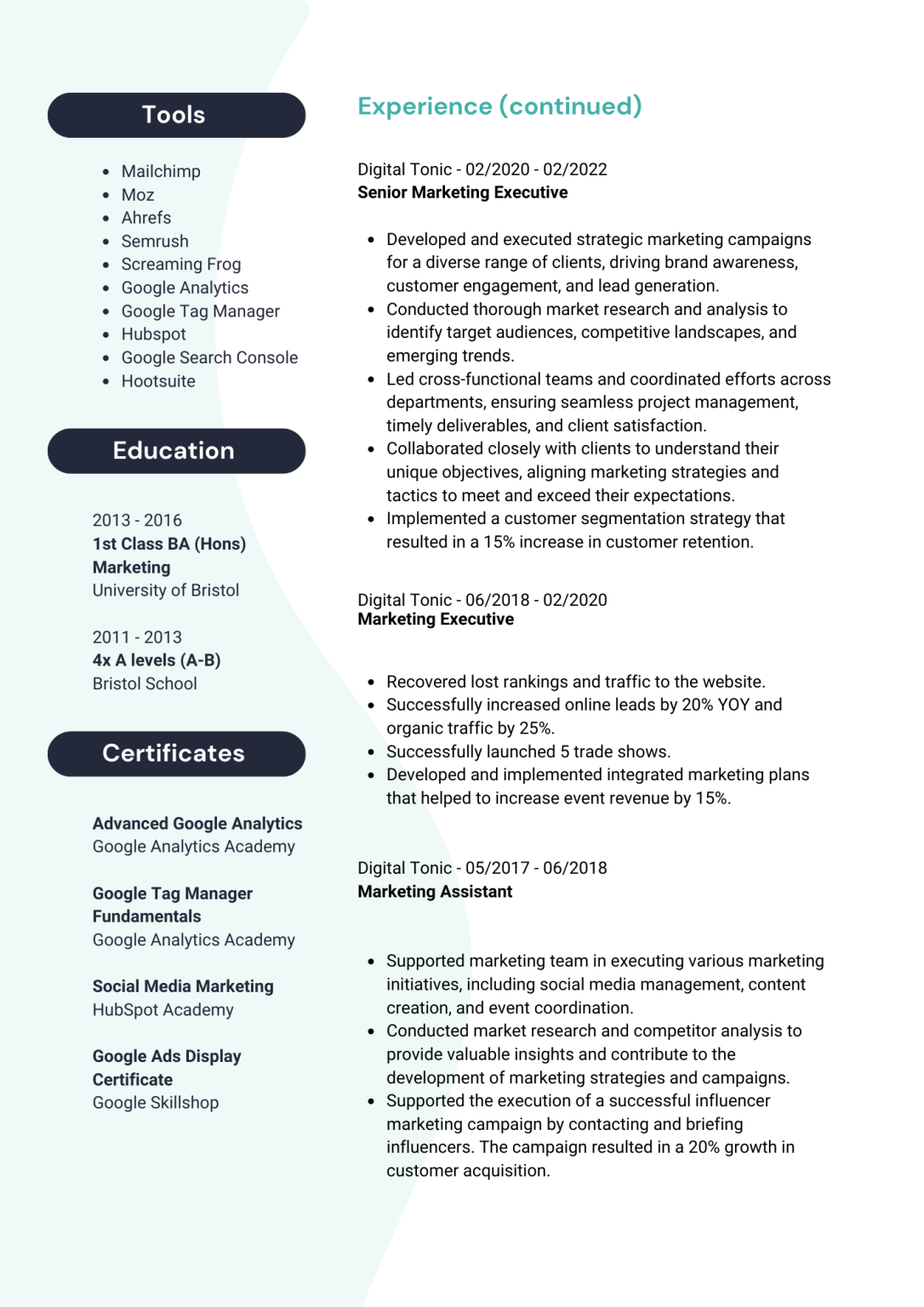 Marketing CV Top Tips and Examples | Digital Tonic